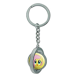 GRAPHICS & MORE My Little Pony Fluttershy Face Keychain Spinning Round Chrome Plated Metal
