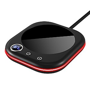 MQUPIN Coffee Warmer, Coffee Cup Warmer for Desk Auto Shut Off, Smart Candle Warmer with Temp Display & 1-12 Hours Timer- 1 Gold Coffee Spoon & 1 Black Insulating Mat Included (Black)