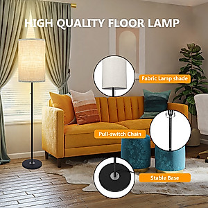 Floor Lamp, Modern Standing Lamp with Drum Fabric Shade, Farmhouse Pole Lamp, Corner Tall Stand Up Lamp for Living Room, Bedroom, Office, Bright Floor Lamp with Pull Switch (Sand Black)