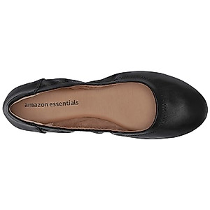 Amazon Essentials Women's Belice Ballet Flat, Black Faux Leather, 10.5 Wide