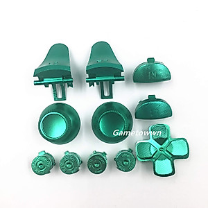 Aluminium Metal Full Set Button ABXY D-pad Direction Key L1 R1 L2 R2 Trigger Buttons Joysticks Thumb Sticks Cap for PS4 Slim PS4 Pro JDS-040 JDS 040 Controller-Green