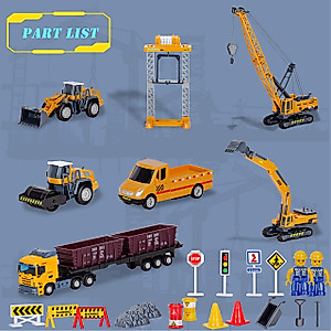 CloverCat Construction Toys for Kids - Toy Construction Vehicles Playset with Excavator, Tractor Truck, Backhoe, Crane, Dump Trucks - Great Birthday Gift for 3 4 5 Year Old Boys & Toddlers (Set 3)
