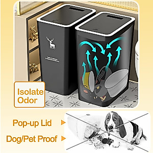 COMODID Trash Can with Lid, 2 Pack 4 Gallons/15 Liters Garbage Can with Press Top, Small Trash Can Dog Proof, Plastic Trash Bin, Waste Basket for Bathroom|Kitchen|Bedroom|Office (2, Black)