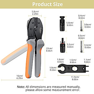 Anbte Solar Crimping Tool, Solar Crimper Wire PV Crimping Tool for 14-10AWG 2.5-6mm² Solar Panel Cables, 6 Pair Male Female Connectors 1 Pair Wrench, for Solar Photovoltaic System PV system