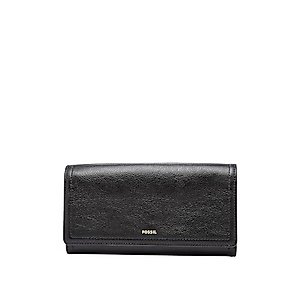 Fossil Women's Logan Leather Wallet RFID Blocking Flap Clutch Organizer, Black (Model: SL7833001)