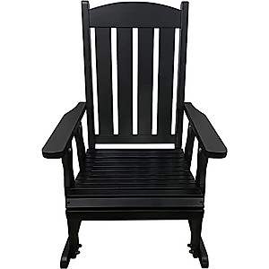 Wooden Rocking Chair with Comfortable Backrest Inclination, High Backrest and Deep Contoured Seat, Solid Fir Wood, Heavy Duty 600 LBS, for Both Outdoor and Indoor, Backyard, Porch and Patio (Black)