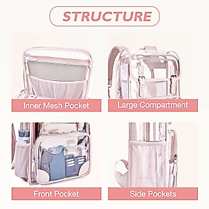 mommore Clear Backpack Heavy Duty Thick PVC Transparent Backpack with Leather Trim Large Capacity See Through Backpack