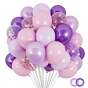 RUBFAC 120pcs 12 Inches Pink and Purple Balloons Arch Garland Kit, Purple Pink Confetti Balloons, Metallic Purple and Pink Latex Balloons for Girls Birthday Baby Shower Wedding Decorations