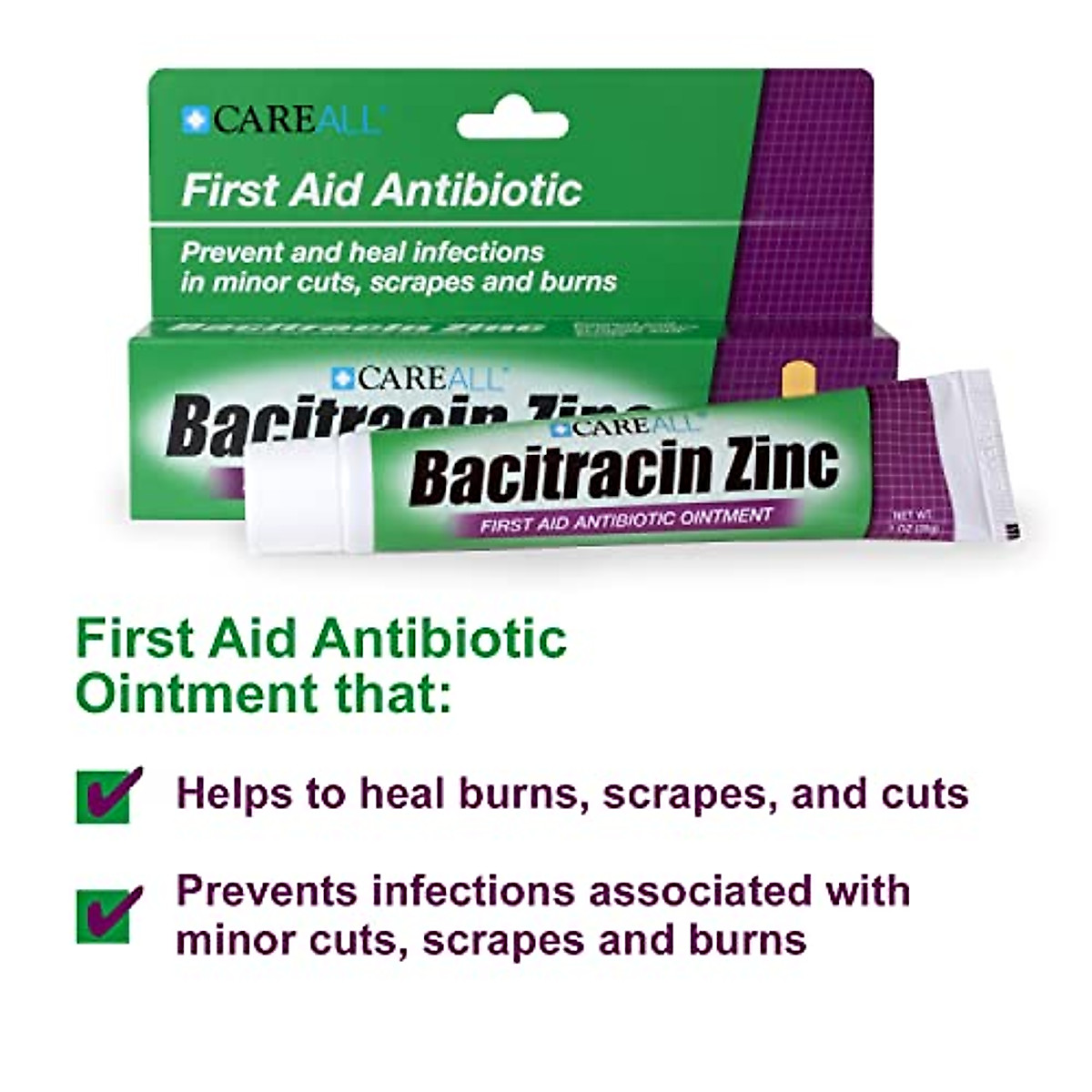 (3 Pack) CareALL 1oz Bacitracin Antibiotic Zinc Ointment. First Aid Ointment to Prevent and heal infections for Minor cuts, scrapes and Burns.