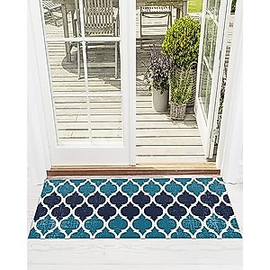 Front Door Mat, Non - Slip Absorbent Long Door Entry Mats, Doormats Indoor/Outdoor Entrance Rugs, Retro Geometric Morocco Tile Pattern Print Doormat - Easy to Clean Floor Mats for Home 16x47 Inch