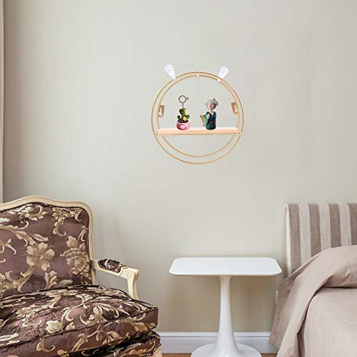 Cabilock 1pc Shelf Book Wood Sculpture Holder Rack Durable Metal Wire Vase Art Golden Wall-Mounted Wrought Room Bathroom Entryway Home Style Round Living Storage Rustic Plant Key Mounted