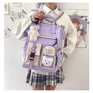 CM C&M WODRO Kawaii Backpack for Girls Women with Pin Bear Accessories Cute College High School Backpack Laptop Bookbag Purple
