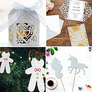 QTLCOHD 100 Sheets Glitter Cardstock Paper 12x12 Inch Silver Glitter Card Stock White Glitter Cardstock for Scrapbooking Graduation Party Crafts Decorations Weddings (250GSM/80Lb)