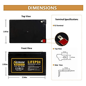 NERMAK 2 Pack 12V 12Ah LiFePO4 Deep Cycle Battery, 2000+ Cycles Lithium Iron Phosphate Rechargeable Battery for Solar Power,UPS,Lighting, Power Wheels, Fish Finder, Scooters and More, Built-in 12A BMS