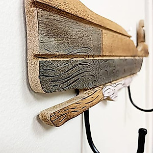 Rustic Wooden Nautical Hanging Whale Wall Hook, Distressed Storage Wall Rack Indoor Beach Themed Decorative Wall Hanger 16''L