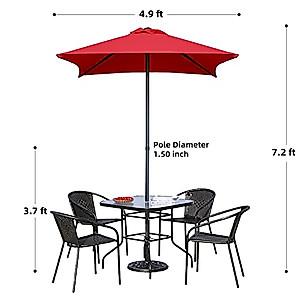 Trenovo 4.9 ft Patio Umbrella - Outdoor Table Umbrella with 4 Reinforced Ribs, UV Protection & Waterproof Market Umbrella for Garden, Lawn, Deck, Backyard, Pool (Red)