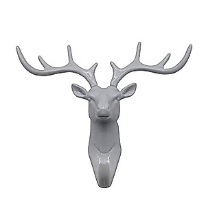 Maydahui 3PCS Deer Head Wall Hook Antler Hanger Animal Shaped Key Coat Hat Hooks Plastic Home Decoration Black White Grey Heavy Duty for Living Room Bedroom Bathroom