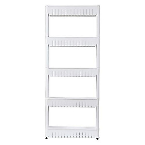 5.1in Slim Rolling Storage Cart on Wheels Narrow Plastic Shelf Unit Movable 5-Tier Thin Storage Utility Cart Rack for Bathroom, Bedroom, Office, Kitchen, Living Room (White, 5-Tier)
