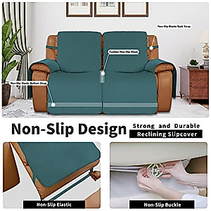 Easy-Going Recliner Loveseat Covers, Water Resistant Reversible 2 Seat Recliner Cover, Velvet Couch Cover, 2 Pieces Double Recliner Sofa Covers for Kids, Dogs, Pets (Recliner Loveseat, Peacock Blue)