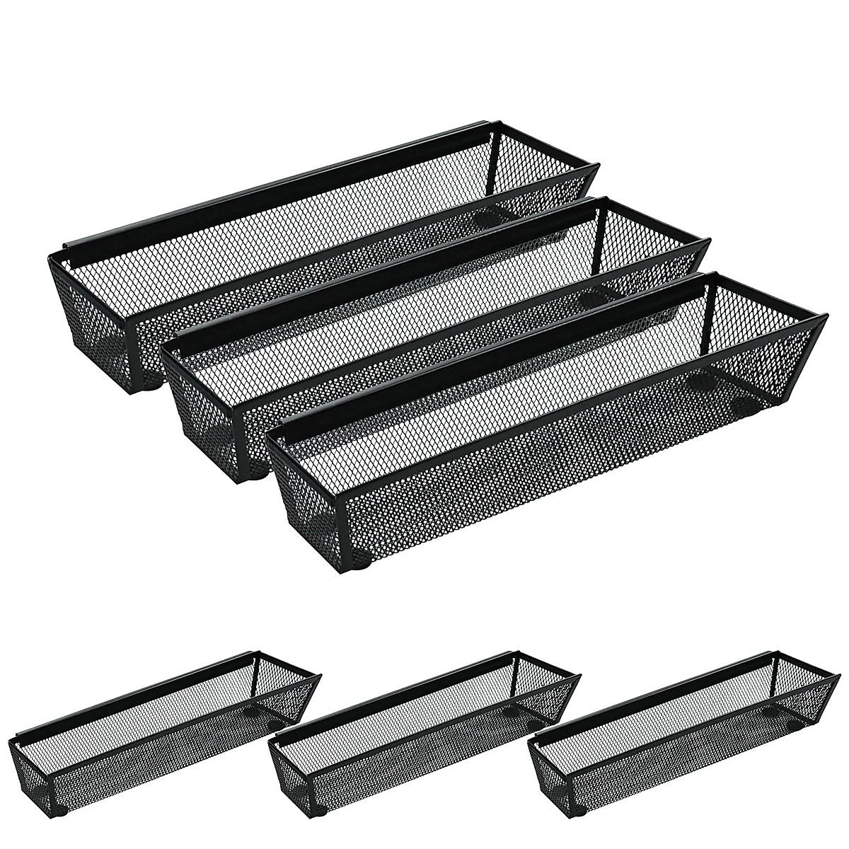 Chris.W 6Pcs Kitchen Utensil Drawer Organizers Tray Mesh Silverware Cutlery Tray with Interlocking Arm, Free Combination for Flatware Spoons Forks Knifes Storage (Black - 11.81x3.15x2in)