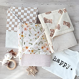 LifeTree Waffle Baby Blankets Neutral, Muslin Checkered Swaddle Blankets for Boys Girls, 2 Layers Crib Stroller Blanket Receiving Blankets with Muslin Front and Waffle Backing Infant Newborn