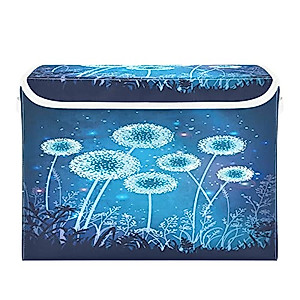Kigai Magic Blue Dandelion Storage Basket with Lid Collapsible Storage Bin Fabric Box Closet Organizer for Home Bedroom Office 1 Pack