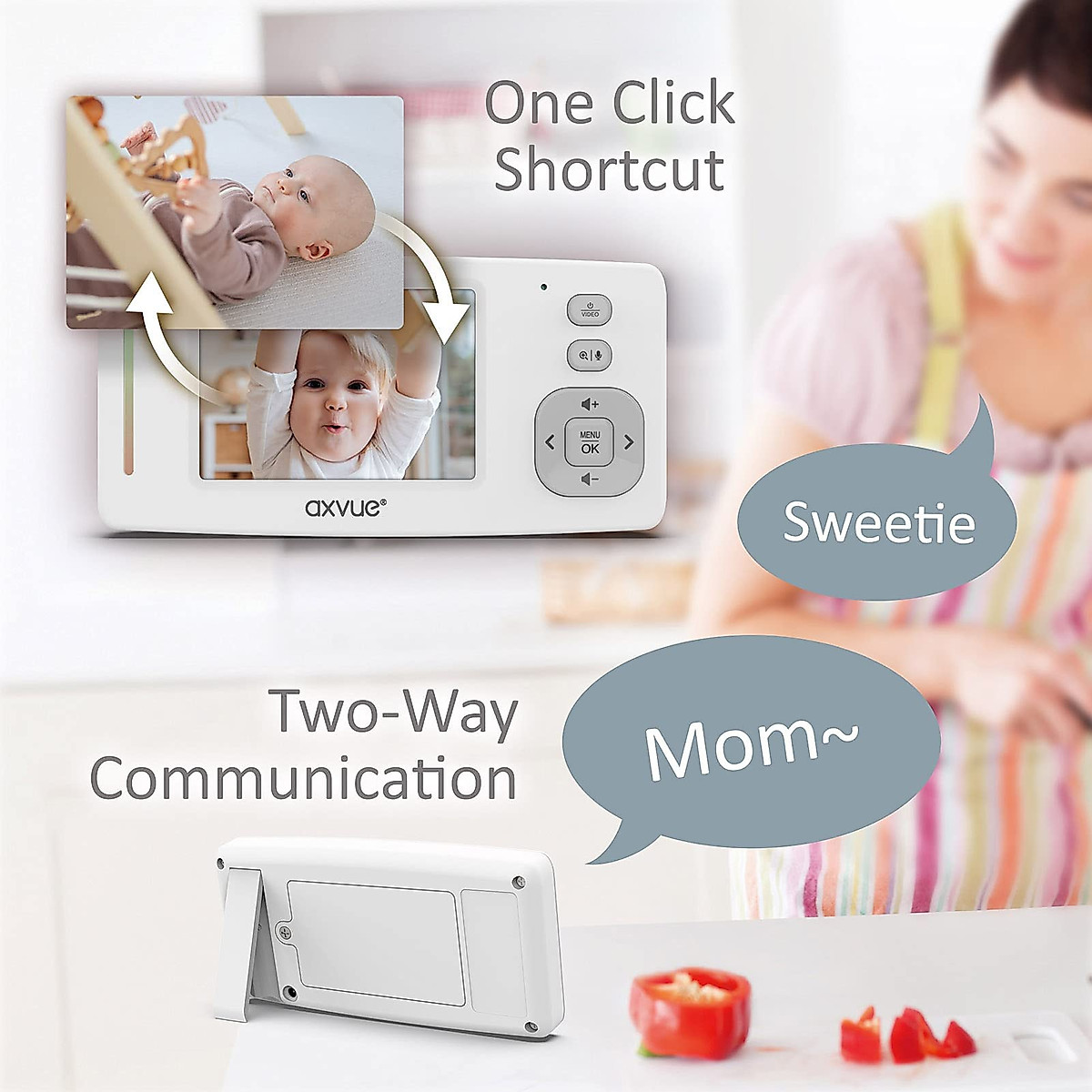 Axvue Video Baby Monitor, Slim Handheld, Non-Slip Design, 2.8" Horizontal Screen Monitor & 2 Camera,12 Hour Battery Life, 2-Way Talk, Night Vision, Temperature Monitor, No WiFi.
