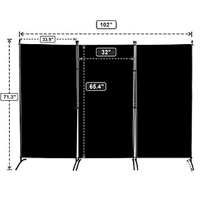 YASRKML 3 Panel Room Divider, Folding Privacy Screen for Home, Dorm, Office, Partition Room Dividers Separators, Freestanding Room Divider Screen Fabric Panel 102x71.3'', Black