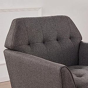 Kingfun Accent Chairs Set of 2 for Bedroom, Midcentury Modern Accent Arm Chair for Living Room, Linen Fabric Comfy Reading Chair, Tufted Comfortable Sofa Chair, Upholstered Single Sofa,Grey