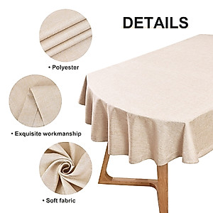 Wolkemer Faux Linen Oval Tablecloth Heavy Duty Wrinkle Resistant Fabric Table Cloths 60 x 84 Inch Beige Farmhouse Rustic Table Cover for Kitchen Dining Indoor Outdoor Tabletop Decoration