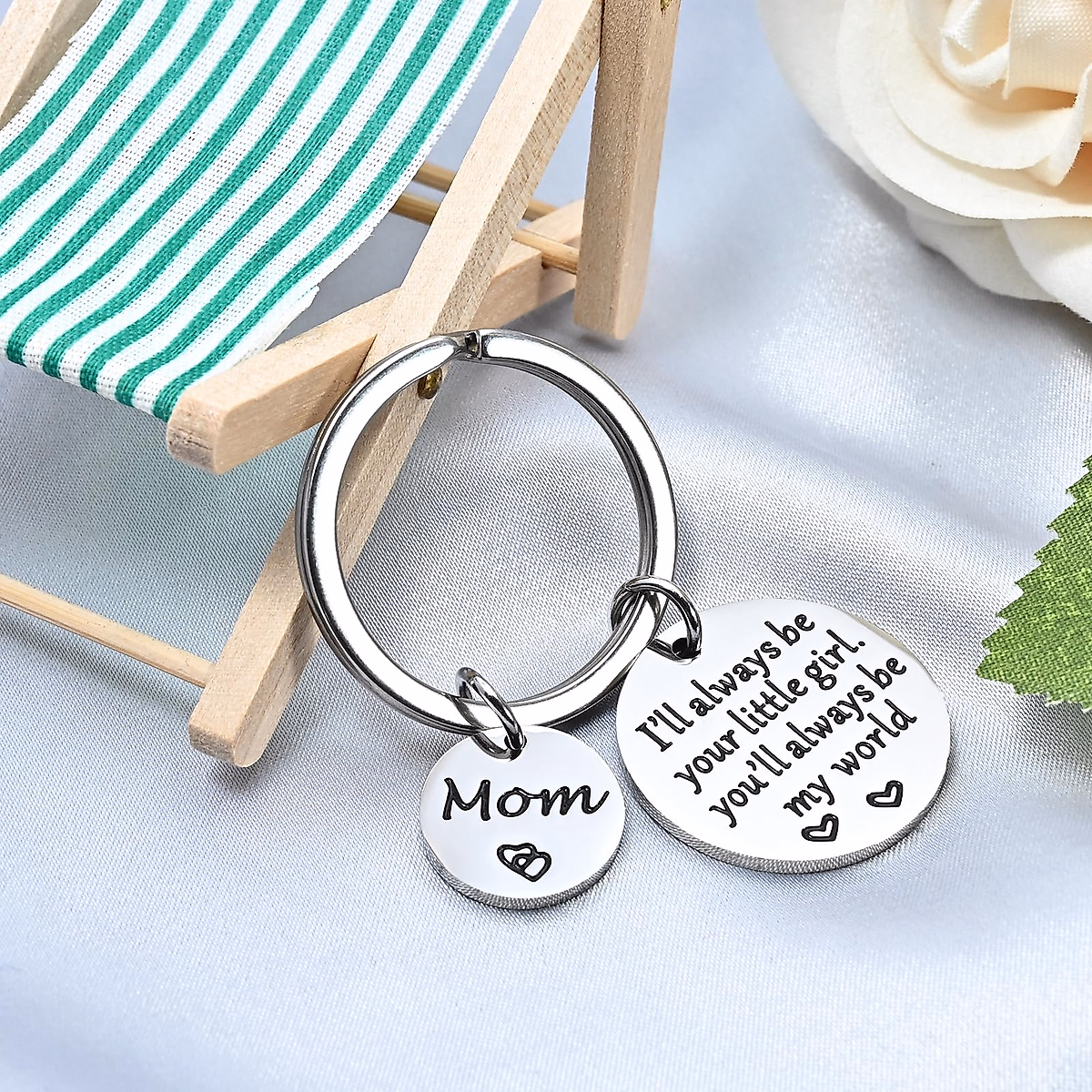Mother's Day Gifts from Daughter Son for Mom Birthday Valentine's Day Christmas Keychain Gifts-Back Carving I Love You (I will always be your little girl, you will always be my world)