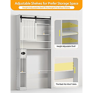 LOUVIXA Over The Toilet Storage Cabinet, Over Toilet Bathroom Organizer with Sliding Barn Door and Adjustable Shelf, Home Space Save Toilet Rack for Bathroom, Laundry (Farmhose White, 1 Barn Door)