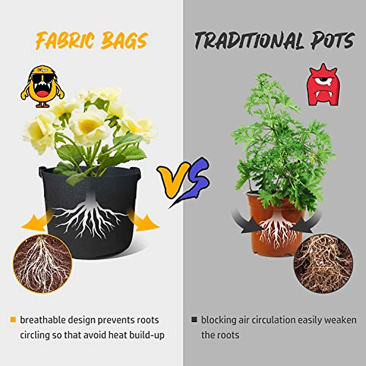 Zegos Grow Bags 15 Gallon 5 Packs Fabric Plant Pots with Heavy Duty Thickened Nonwoven Fabric and Handles for Indoor&Outdoor Garden Plants, Vegetable, Flowers, Potato (1 Pack Pruning Snips Included)