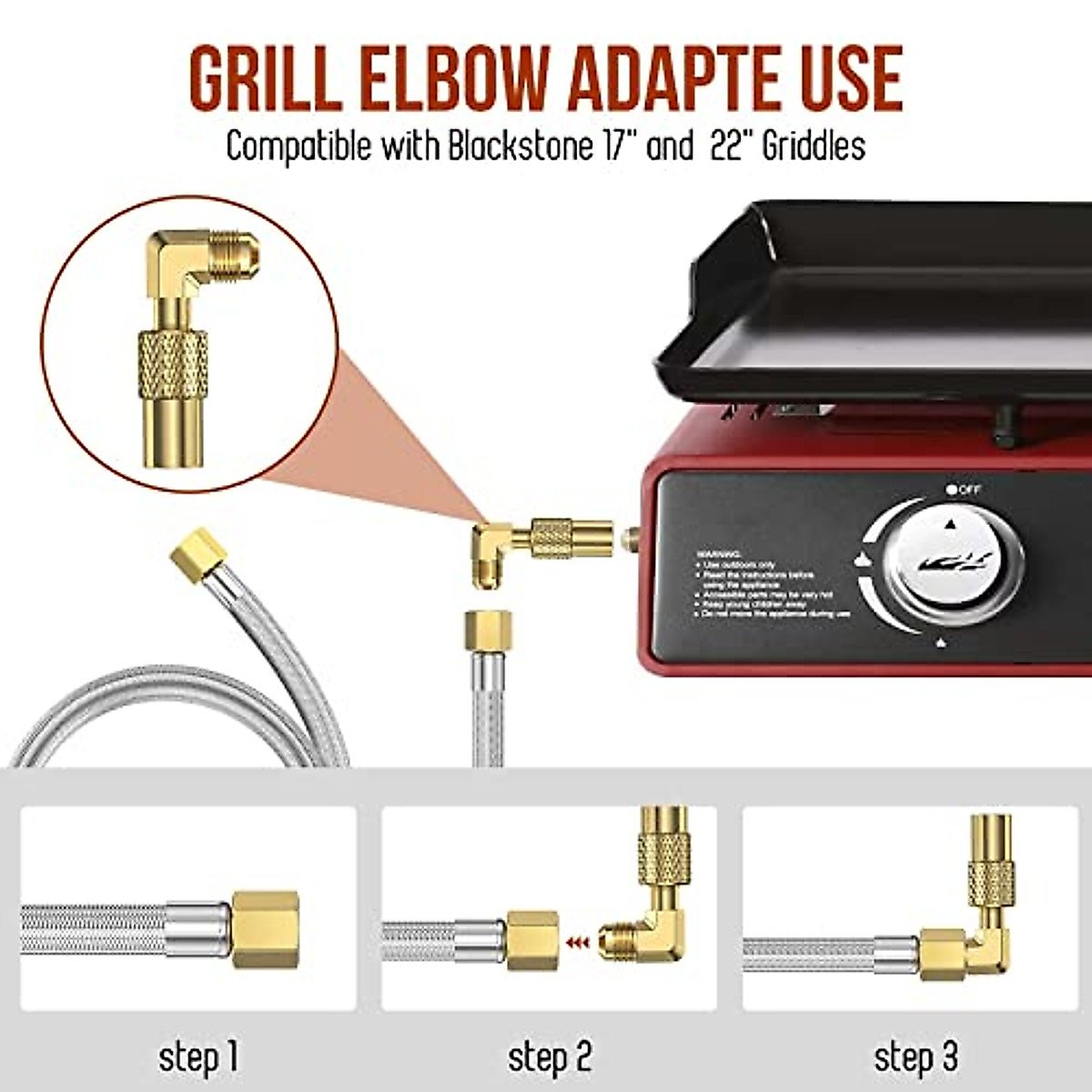 Alloxity 5ft Gas Grill Propane Adapter Hose with Regulator to 5-40lb Propane Tanks, QCC1 to 3/8 Female Flare Nut & Adapter for Blackstone Griddle 17/22'',Heater,Weber Grill Conversion Kit Replacement