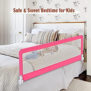 HONEY JOY Bed Rail for Toddlers, 71-in Extra Long, Portable Safety Bed Guardrail w/Double Safety Child Lock, Foldable Baby Bed Rail Guard, Fit King & Queen Full Twin Size Bed Mattress(Pink, Pack 1)