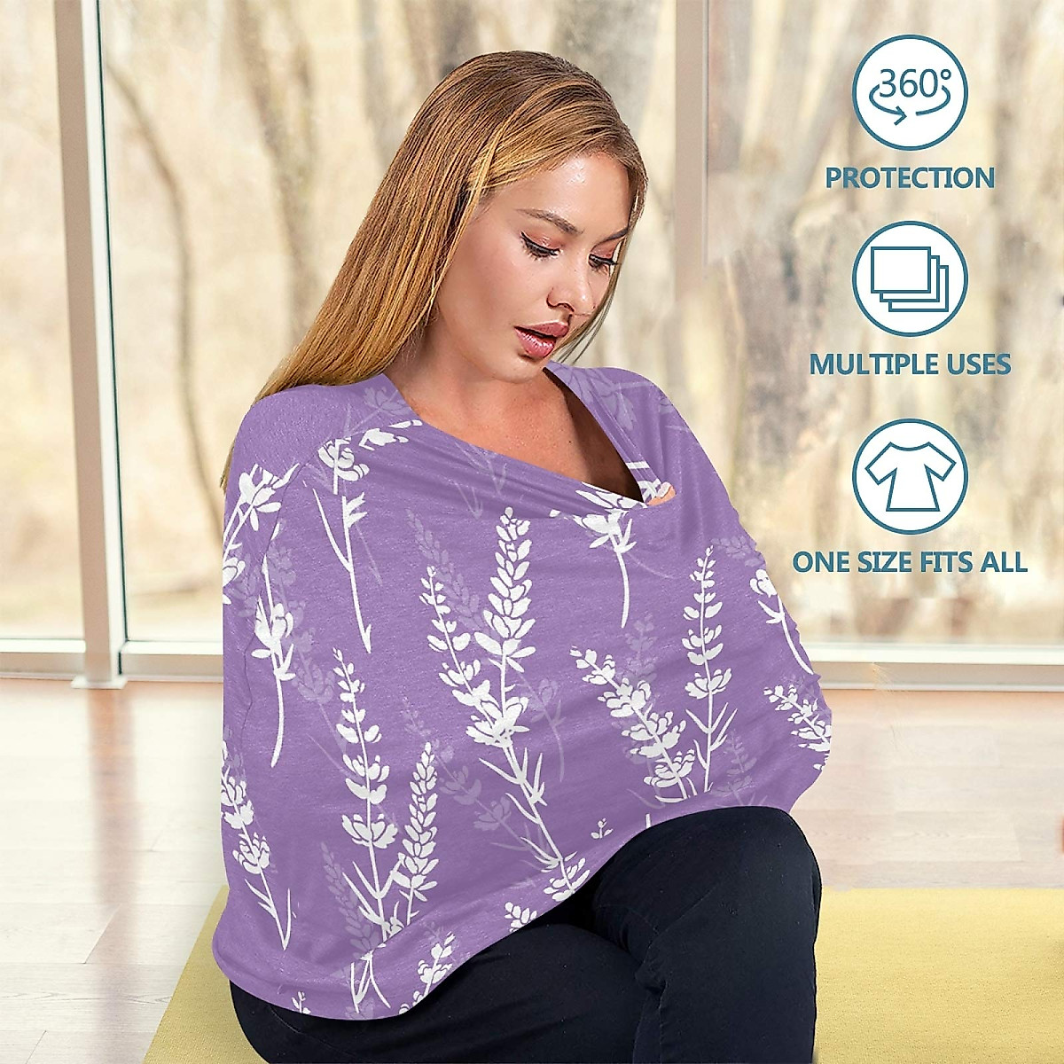 Nursing Cover Breastfeeding Scarf Lavender Flowers Purple- Baby Car Seat Covers, Stroller Cover, Carseat Canopy (2na7a)