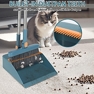 Broom and Dustpan Combo Set, Long Handled Adjustable Broom and Dustpan Set, Stainless Steel Dust Pan and Broom Set for Sweeping Home,Indoor Kitchen, Office Lobby Floor