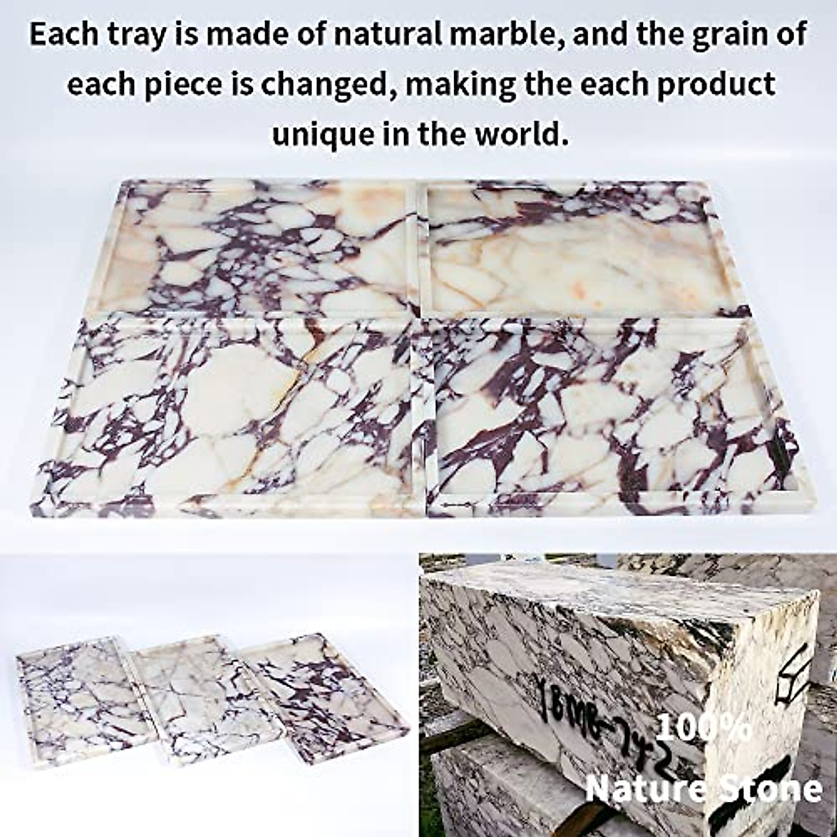 Real Luxurious Natural Marble Vanity Tray Genuine Marble/Stone Storage Tray for Home Decor Bathroom/Kitchen/Vanity/Dresser Non-Resin/Non-Ceramic