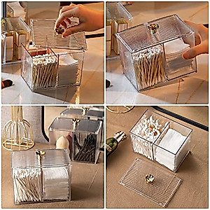 Acrylic Qtip Holder, Cotton Swab Holder Dispenser, Bathroom Jars with Lids Set for Cotton Ball, Cotton Swab, Cotton Round Pads, Floss, Vanity Organizers and Storage (#1)