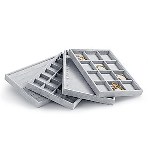 Oirlv Velvet 7 Slots Ring Earrings Studs Tray Showcase Display Jewelry Organizer