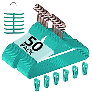 VECELO Premium Velvet Clothes Hangers Suit Heavy Duty (100 Pack)-Non Slip & Space-Saving with 12 Finger Clips & 2Tie Rack Excellent for Men and Women,Teal