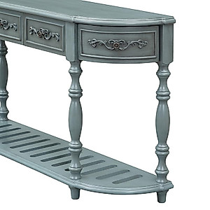 52" Farmhouse Console Tables for Entryway,Curved Sofa Table Display Cabinet w/4 Drawers & 1 Bottom Shelf,Cupboard Accent Table Credenza Decor Furniture for Living Room Hallway Kitchen,Antique Blue