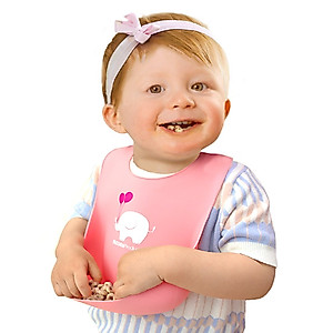 YMCF Products 2-Pack Waterproof Silicone Baby Bib Lightweight Comfortable Easy-Wipe Clean (Light Pink/Purple, Small)