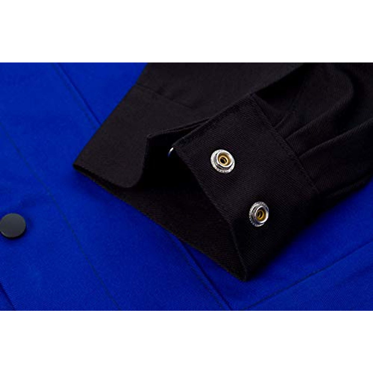 Waylander Flame Resistant FR Cotton Welding Jacket with Snap Button Front and Wrist Closures - Black/Blue (MEDIUM)