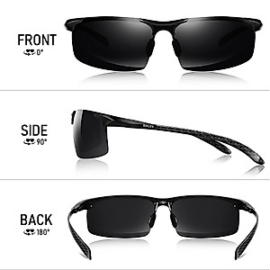 BIRCEN Mens Polarized Sunglasses UV-Protection: Carbon Fiber Sport Black Shades for Men Driving Fishing