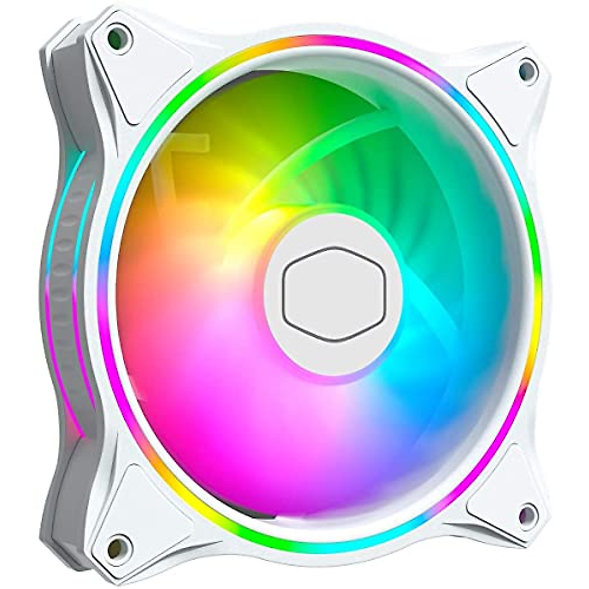 Cooler Master MasterFan MF140 Halo White Edition Duo-Ring ARGB Lighting Fan, 24 Independently LEDs, PWM Static Pressure Fan, Absorbing Pads for Computer Case & Liquid,for 5V 3-Pin ARGB