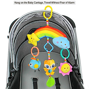 AIPINQI Baby Car Seat Stroller Toys, Hanging Plush Crib Toys Colorful Bell Soft Baby Sensory Rattles with Teether for Babies Boys and Girls 3 6 9 to 12 Months (Rainbow)