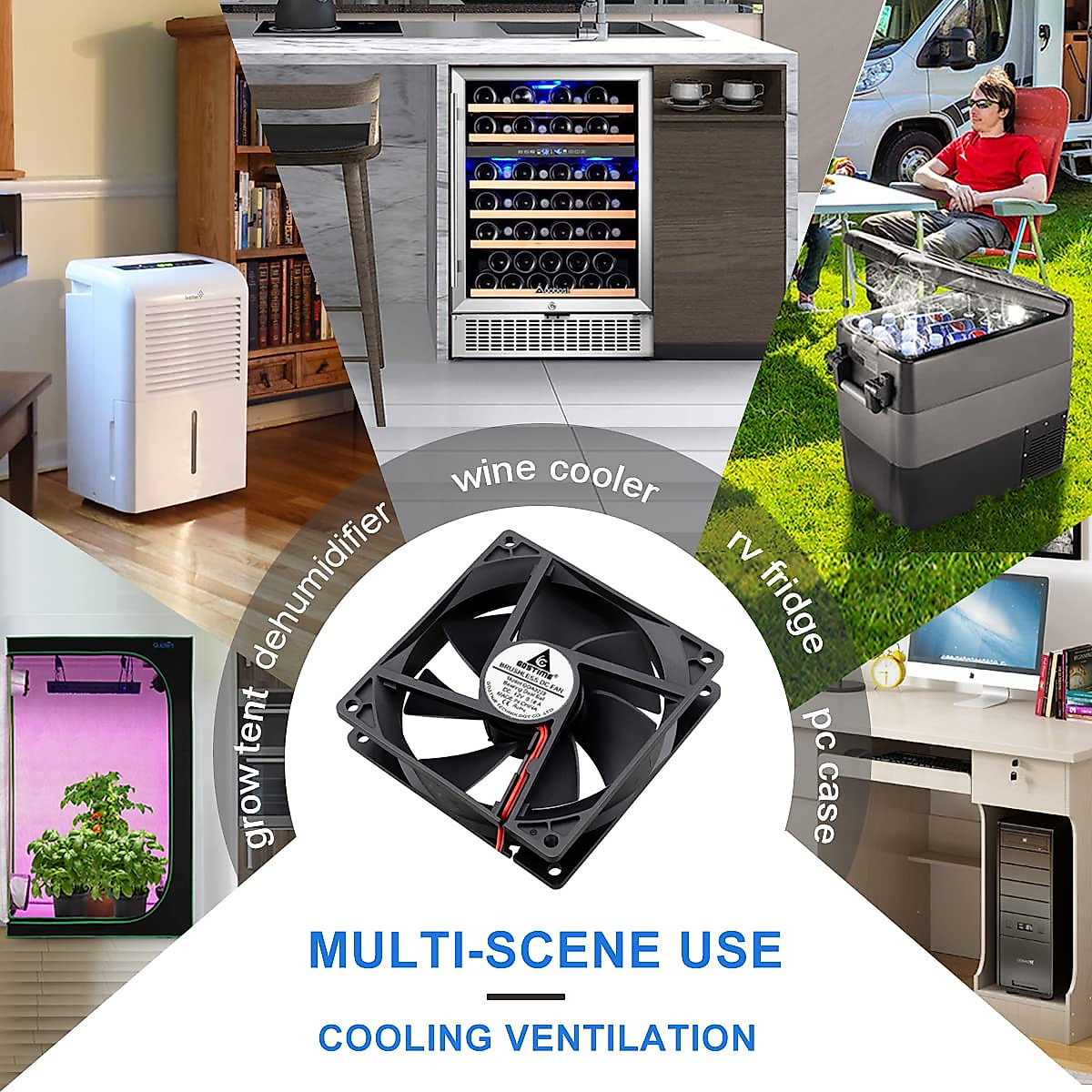 GDSTIME 2 Pack 92mm x 92mm x 25mm 12V Dual Ball Bearings DC Brushless Cooling Fan