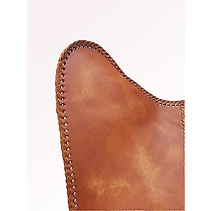 Classy Handmade Leather Living Room Chairs-Butterfly Chair Tan Side Hand Stitch Leather Butterfly Chair-Handmade with Powder Coated Folding Iron Frame (Cover with Folding Frame)