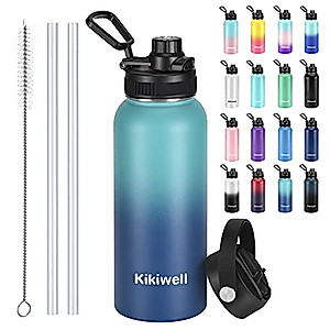 Insulated Water Bottle With Straw, Sports Water Bottle 1 L, Reusable Vacuum 18/8 Stainless Steel Flask Thermos, Modern Wide Mouth Double Walled Simple Mug, Keeps Hot & Cold (32 oz, Deep Aqua & Blue)